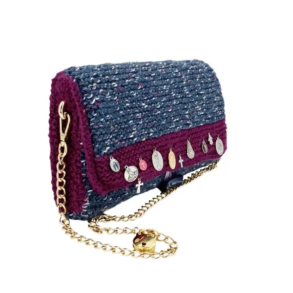 HILO DE MAR Vigo Hand Knitted Bag With Medals & Wine - Blue