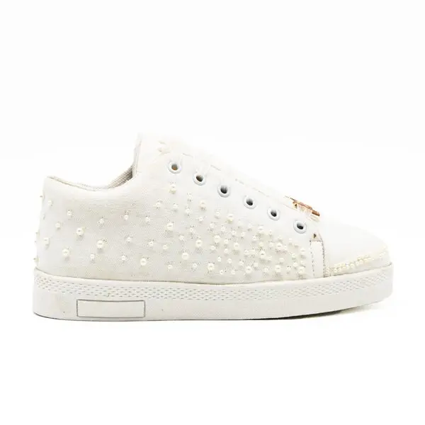 RETTROSE Serenity Luxury Canvas Handmade Embellished Tennis Shoe - White
