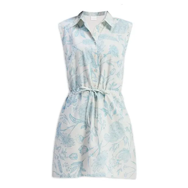 REISTOR Drawstring Shirt Dress In Florals - Blue