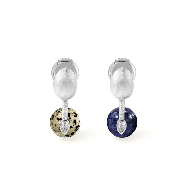 FREQNC ATELIER Orphic Egg Earrings Dalmatian Jasper & Lapis Lazuli - Blue/orange