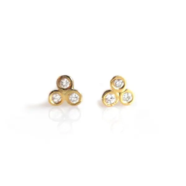 LA KAISER Solid 14kt Gold Diamond Trio Studs - Yellow