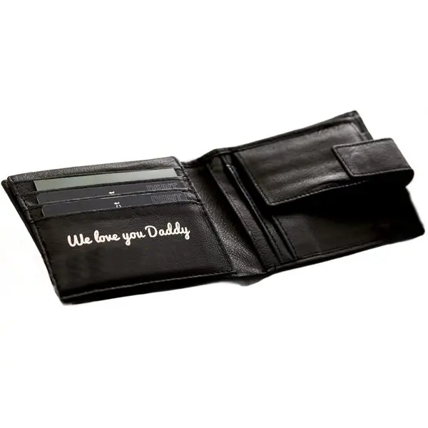 POSH TOTTY DESIGNS Script Message We Love You Daddy Leather Popper Wallet - Black