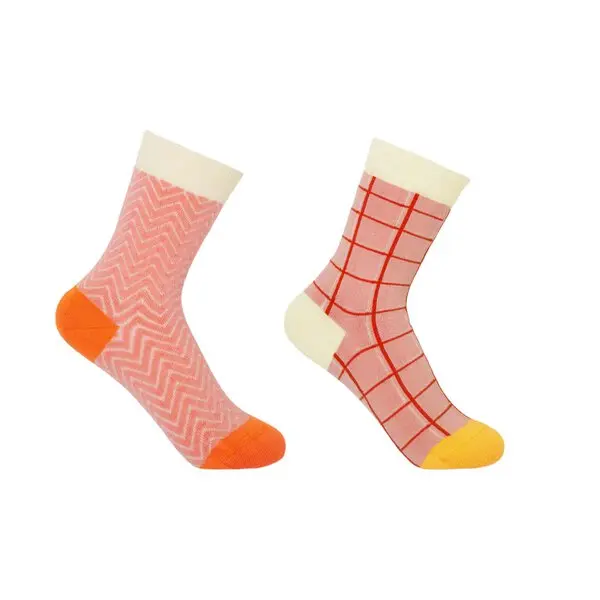 PEPER HAROW - MADE IN ENGLAND Grid & Zigzag Socks Two Pack - Pink