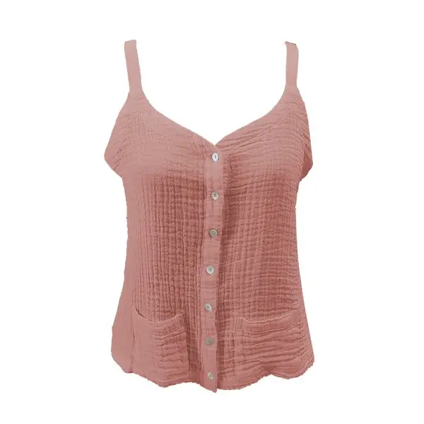Haris Cotton Textured Cotton Top With Button Front Blush - Brown