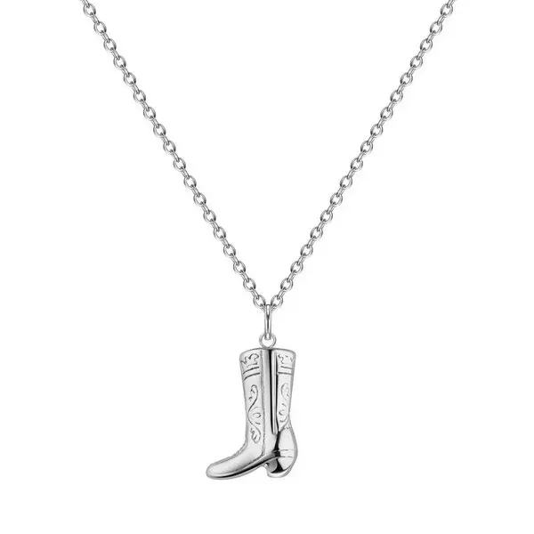 REJECTED HEARTS CLUB Cowboy Texas Give Em' The Boot Pendant Necklace With Magnetic Clasp - Silver