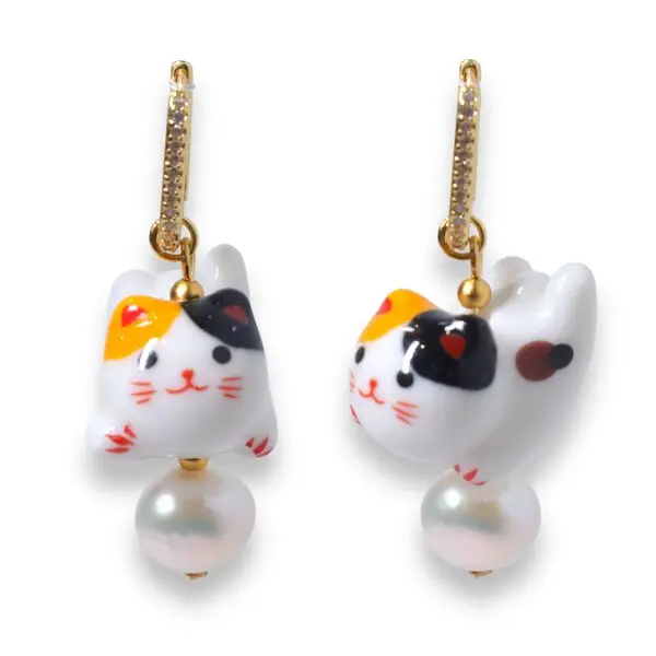 NINEMOO Ceramics Happy Cat Earrings - Brown