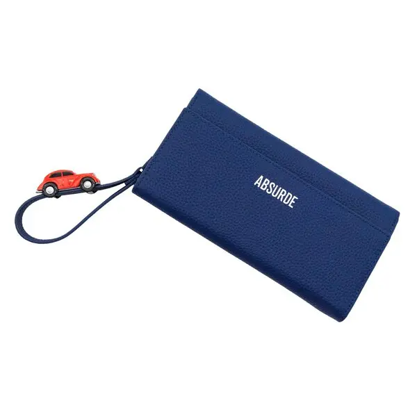 ABSURDE Blue / Red Parking Navy Grain Leather Bifold Wallet With Red Car - Blue/red