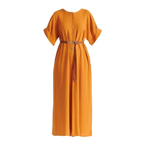 PAISIE Relaxed Fit Wide Leg Jumpsuit With Belt In Ochre - Yellow