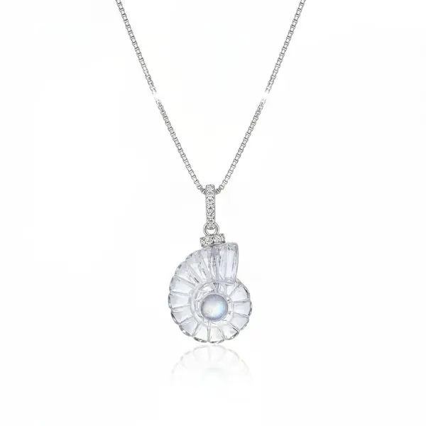 ORMIRO Seadream Crystal & Moonstone Conch Shell Pendant - Silver