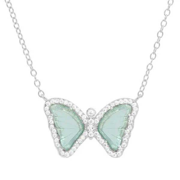 KAMARIA Mini Butterfly Necklace In Aqua Green - Silver