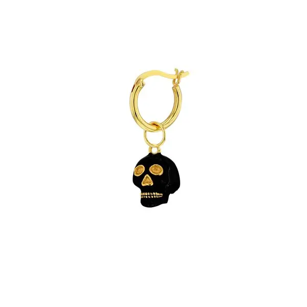TRUE ROCKS Gold / Black Black & 18kt Gold-plated Mini Skull Charm On Gold Plated Hoop - Gold/black