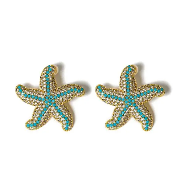 KYBELE STUDIO Starfish Earrings In Turquoise - Blue