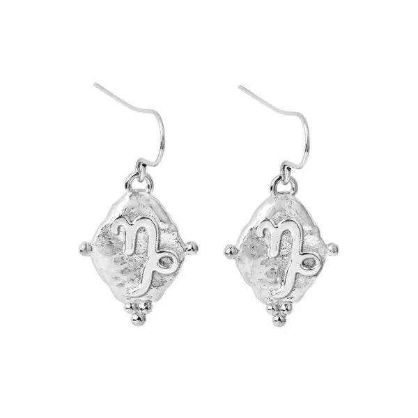 SEVEN SAINTS Capricorn Vintage-style Dangle Earrings, White Rhodium Plated - Silver
