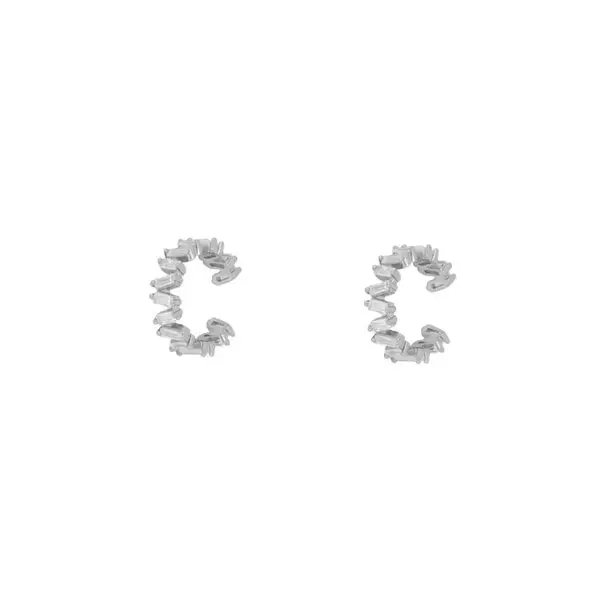 SPERO LONDON Irregular Baguette Ear Cuff No Piercing Sterling Pair - Silver