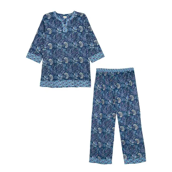 INARA Indian Cotton Lagoon Pyjama Set - Blue