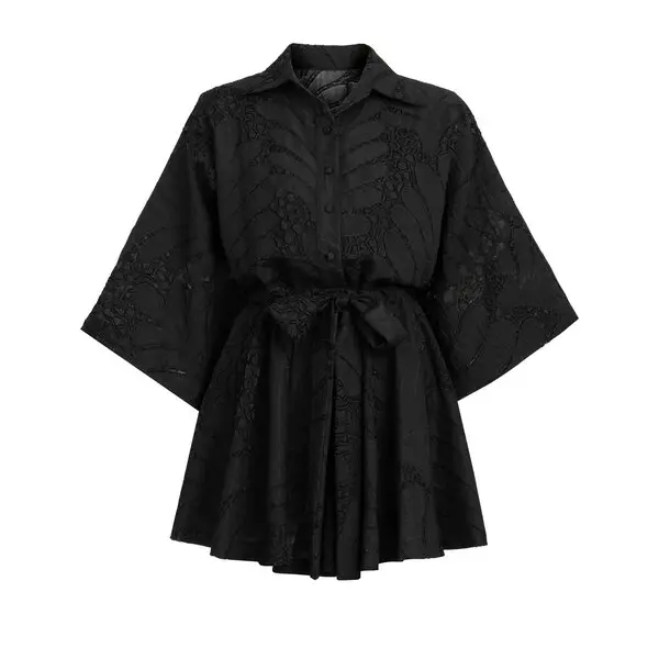 LILAMIE Victoria Oversize Fit Open Neckline Resort Jumpsuit - Black