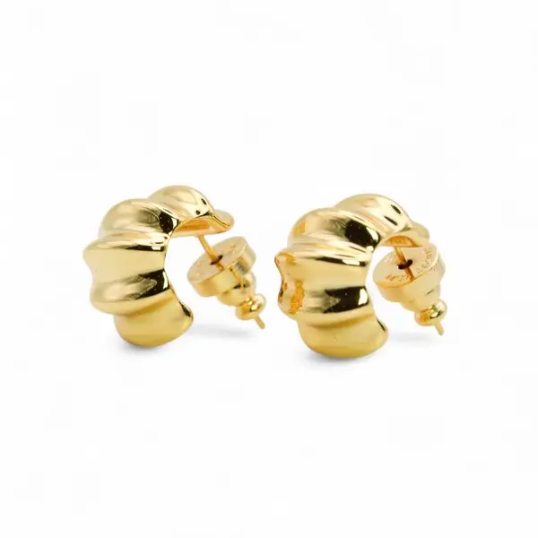 MISS CECILIA Ribbed Small Hoops - Gold