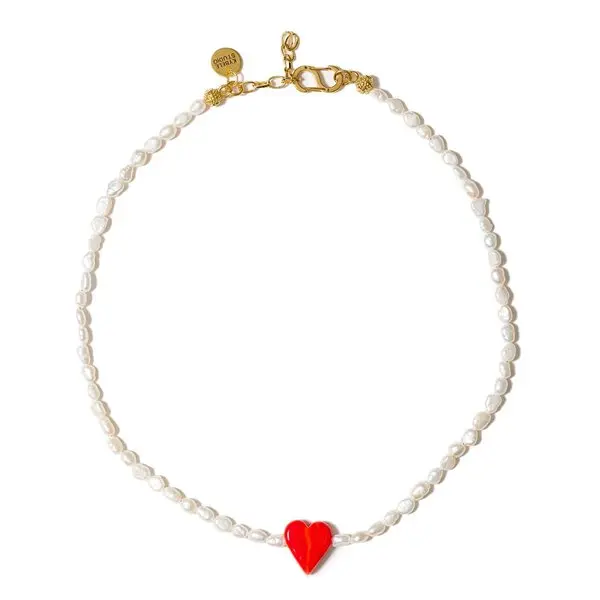 KYBELE STUDIO White / Red Riviera Crush Necklace With Glass & Genuine Pearls - White/red