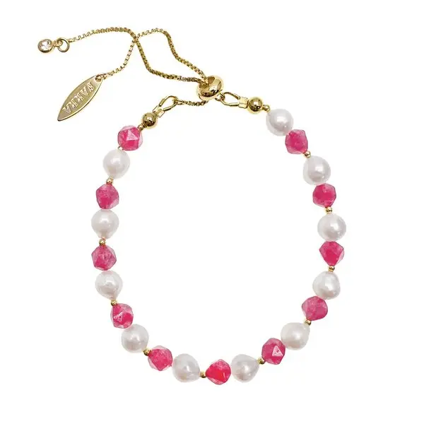 FARRA Freshwater Pearls And Rhodochrosite Adjustable Bracelet - Pink