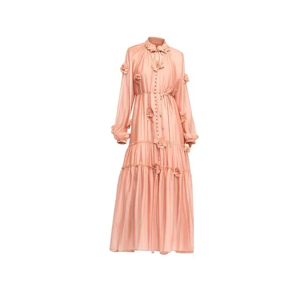 TANTRA SPAIN SL Semi-transparent Dress With Buttons, Floral Details, And Ruffles. Belt And Lining Sold Separately. Salmon - Orange