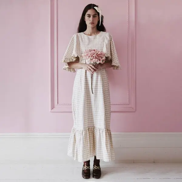 LISA THE LABEL Romanticism Reborn Check Venetian Dress - Brown