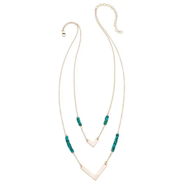 HEATHER HAWKINS Double Chevron Necklace Turquoise December Birthstone Gold-filled - Blue