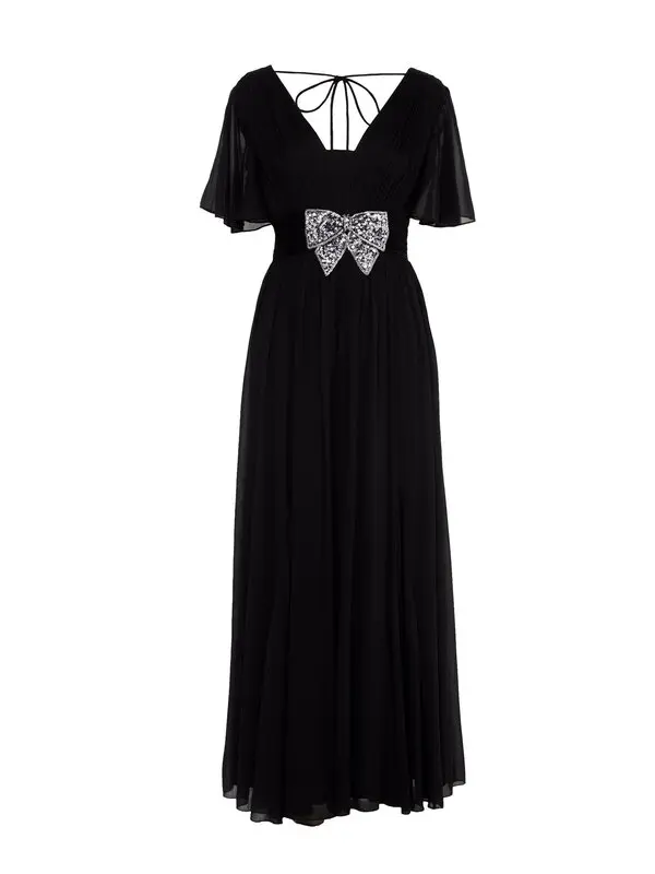 ROSE & NANCY Anais Embellished Bow Maxi Dress - Black