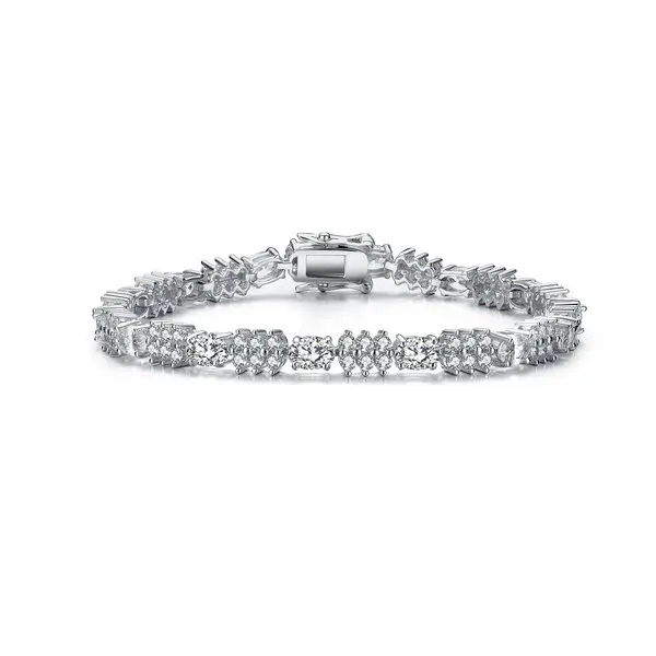 GENEVIVE Sterling Silver Gold Plated With Colored Cubic Zirconia Sapphire Bracelet - White