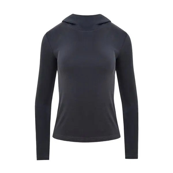 MANDRAGORA Luna – Ribbed Viscose Hoodie Top In Steel - Grey