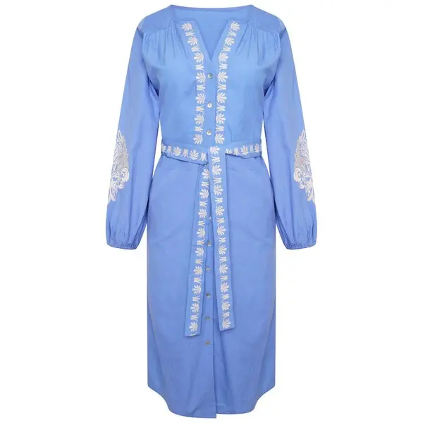 LATELIER LONDON Embroidered Midi Shirt Dress - Blue