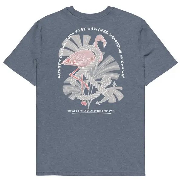 ANCHOR & CREW Heather Flamingo Another Good Day Organic Cotton T-shirt - Blue