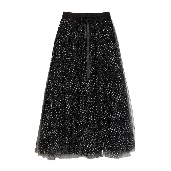 TANTRA SPAIN SL Polka Dots Tulle A-line Skirt With Waistband - Black