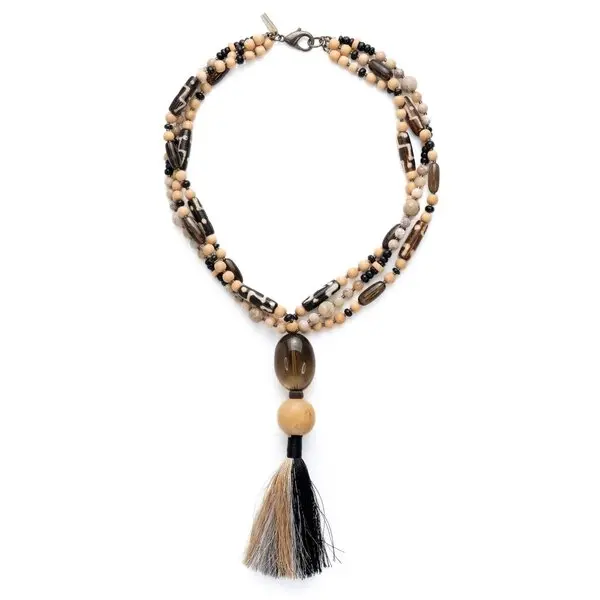 JAREDJAMIN Adamah Beaded Tassel Necklace - Brown