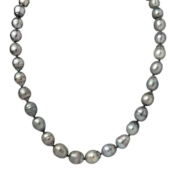 RAHUL'S JEWELS Silver / Green / Grey 18"-20"adjustable Length Baroque Tahitian Pearl Necklace - Silver/green/grey