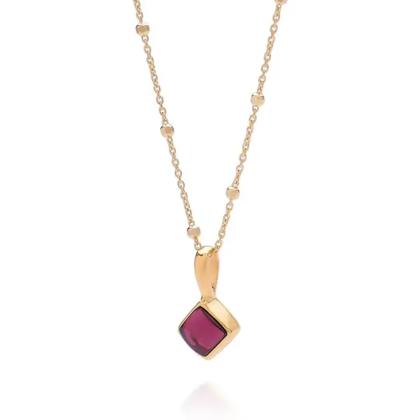 NELLOU JEWELLERY Garnet Birthstone Necklace – January Diamond Shape In Gold Plated Sterling Silver - Red