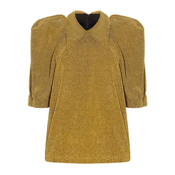 JULIA ALLERT Evening Metallic Knit Puff Sleeve Blouse - Gold