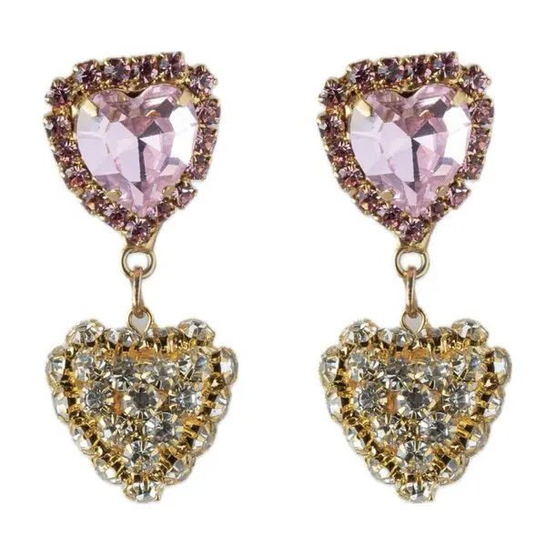 ACHALA HANDCRAFTED Neutrals Double Heart Earrings - Pink