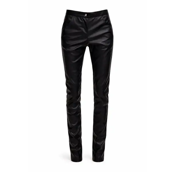 SEROTONINN Slim Fit Faux Leather Trousers - Black