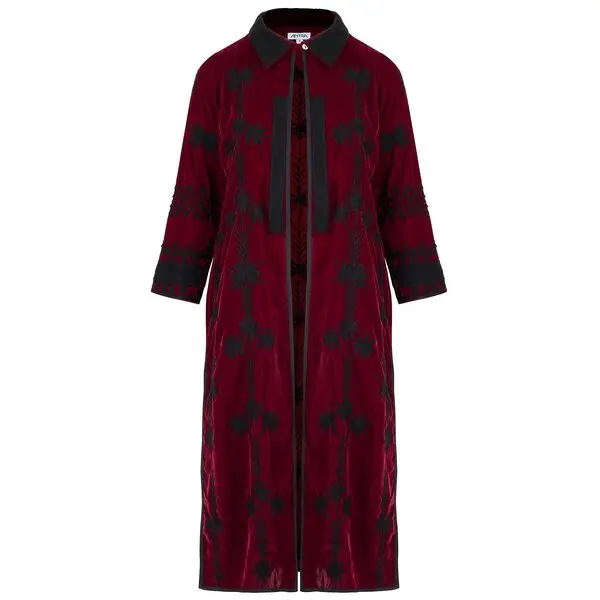 ANTRA DESIGNS Suki Burgundy Velvet Coat Dress - Red