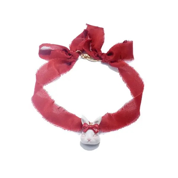 H2 STUDIO Grumpy Bunny Ruby Silk Choker Necklace - Red