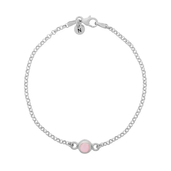 NELLOU JEWELLERY Opal Birthstone Gem Dot Bracelet Sterling Silver- October - Pink