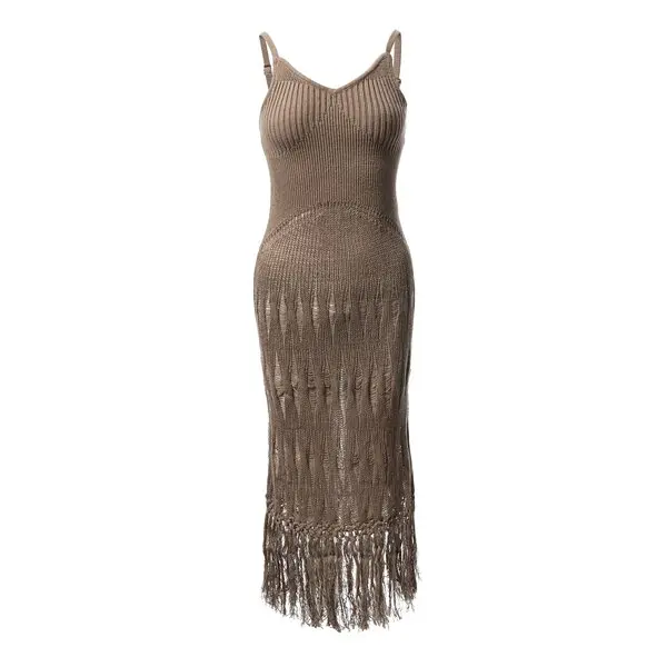 FULLY FASHIONING Venus Floating Knit Dress Khaki - Brown