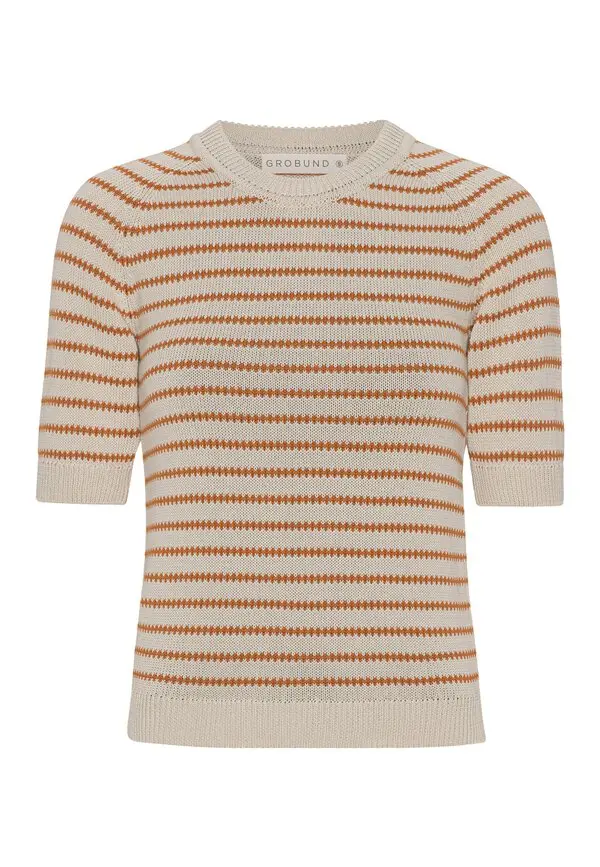 GROBUND Ida Knit Tee The One With Caramel Stripes - Grey