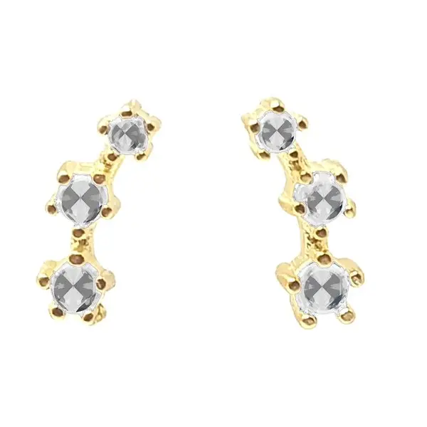 HARFI White / Gold / Grey Tiny Diamond April Birthstone Climber Stud Earrings - White/gold/grey