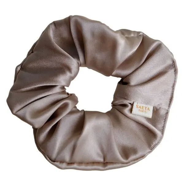 SAETA PARIS Neutrals / Silk Scrunchie Taupe Beige - Brown