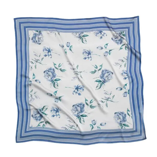 RAINSISTERS White / Blue Large Blue Floral Natural Silk Scarf - White/blue