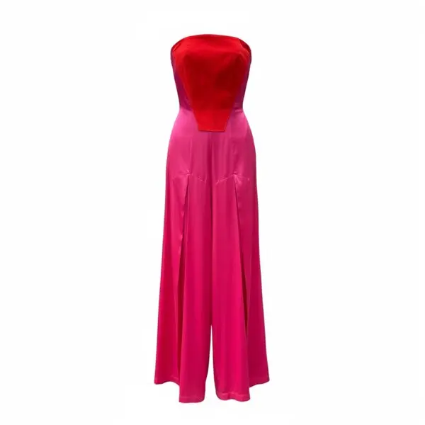 IMAATU Shield Fuchsia Silk Alcantara Corset Jumpsuit – Luxury Wide-leg - Pink