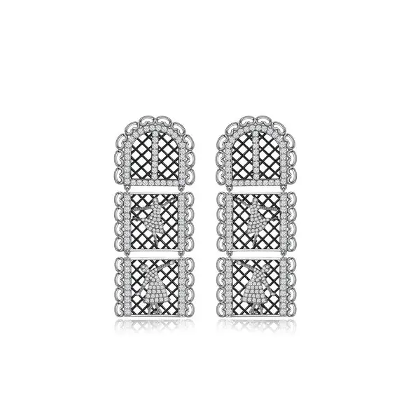RETRO CHIC Black Doll Earrings - Silver