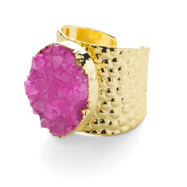 YAA YAA LONDON Bubble Gum Crystal Crush Semi-precious Statet Ring - Pink
