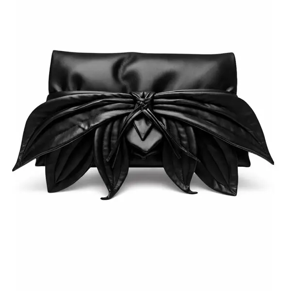 JULIA ALLERT Petal Faux Leather Evening Clutch Bag - Black